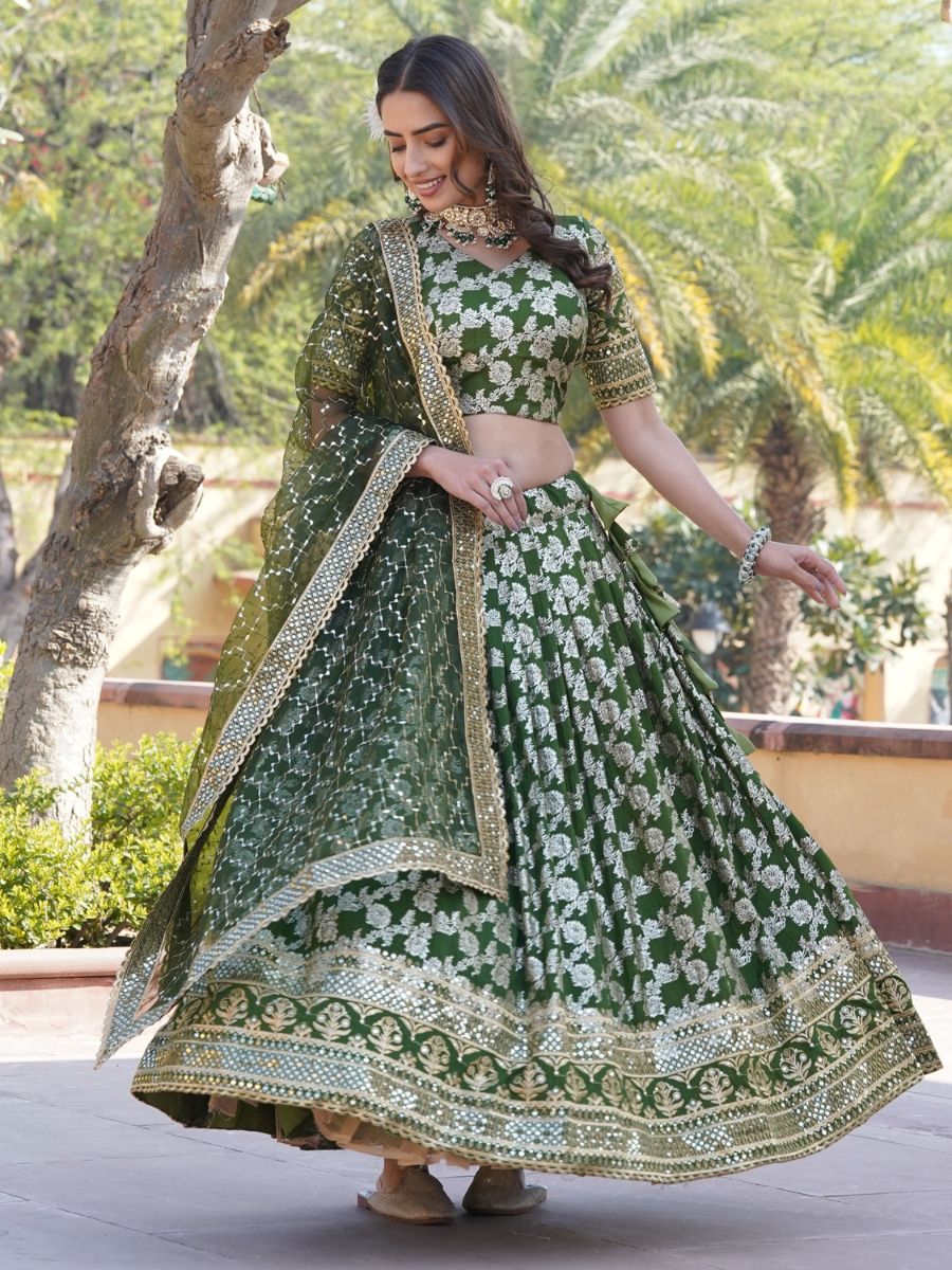 Buy Stylish Mehendi Green Georgette Party Wear Lehenga Choli Online ...