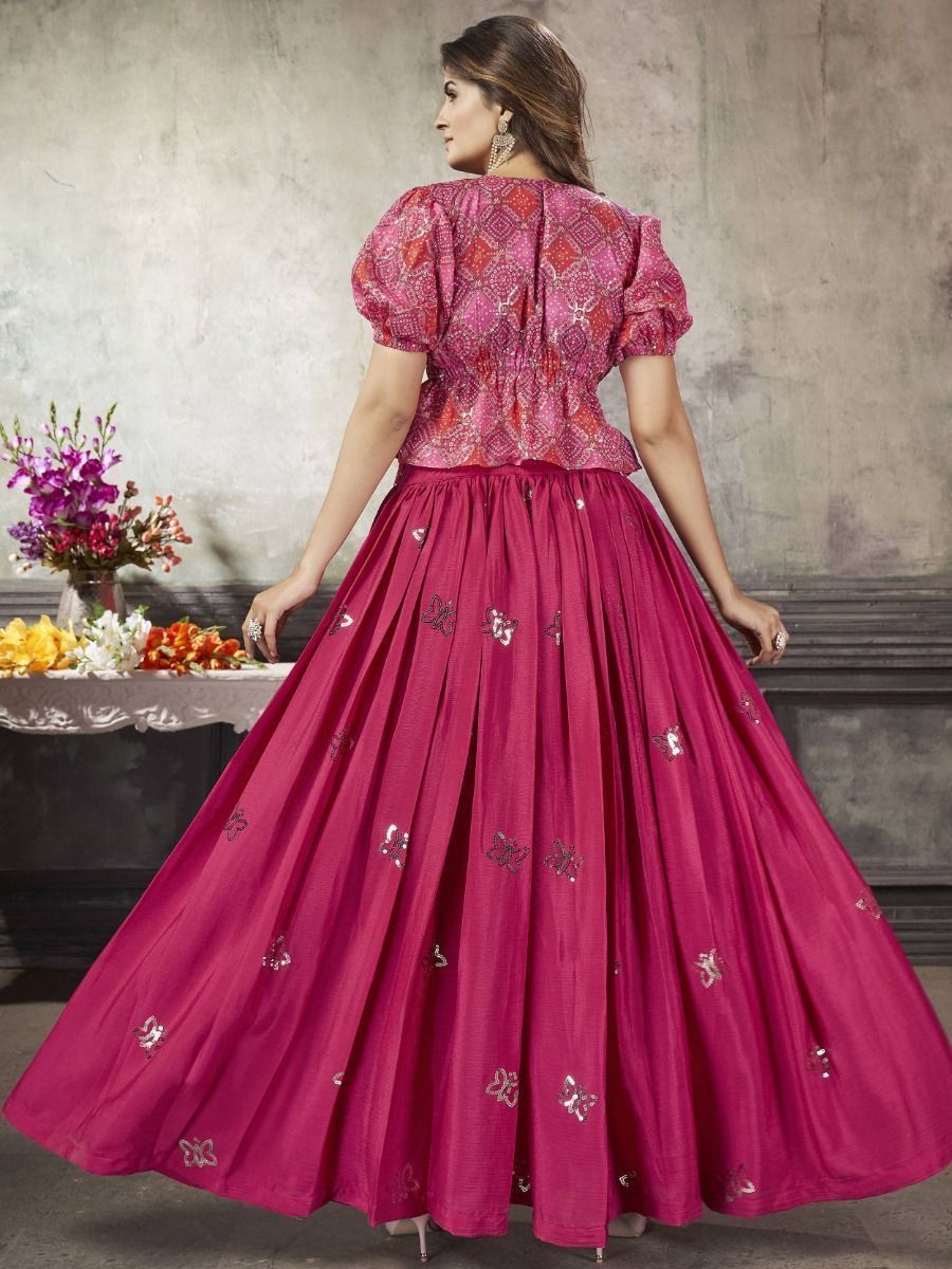 Buy Pink Color Sequins Work Ready To Wear Silk Crop Top Lehenga Online ...